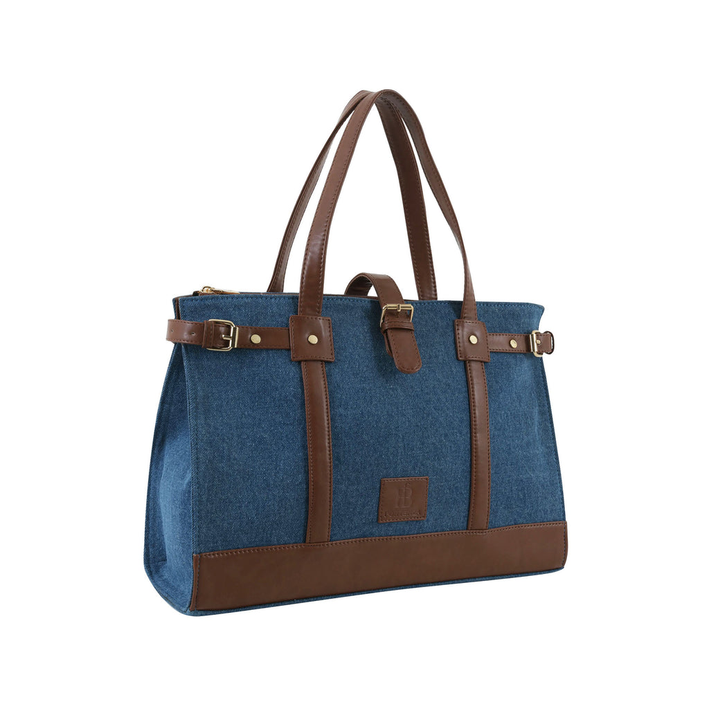 Denim Luxury Blue and Tan Tote – Fortenza